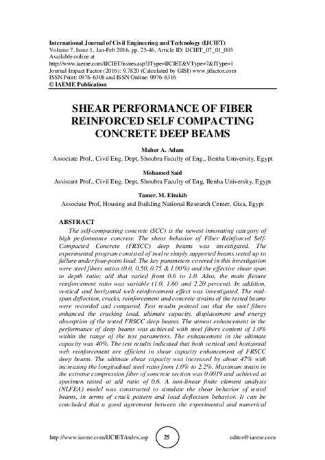 Pdf Shear Performance Of Fiber Reinforced Self Compacting Concrete Deep Beams