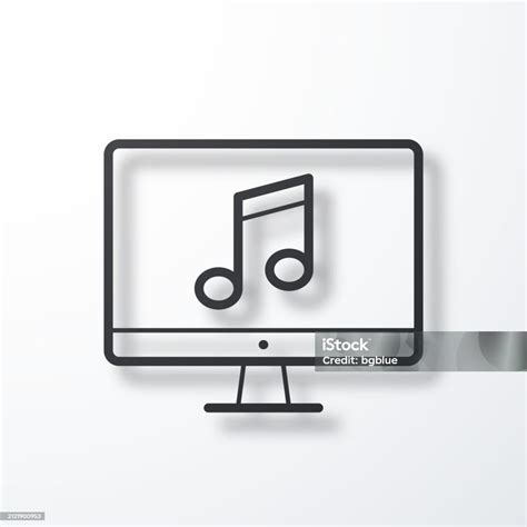 데스크톱 컴퓨터의 음악 흰색 배경에 그림자가 있는 선 아이콘 3차원 형태에 대한 스톡 벡터 아트 및 기타 이미지 3차원 형태 Mp3 플레이어 개념 Istock