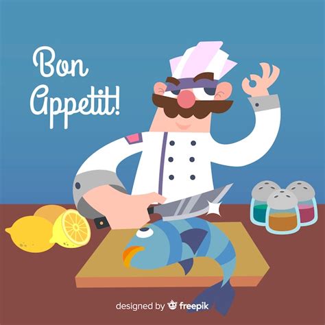 Free Vector Hand Drawn Cook Cutting Fish Background