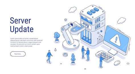 Premium Vector Isometric Server Update In Electric Blue Outline