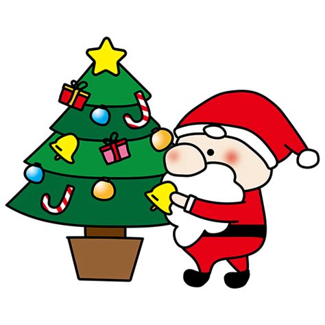 クリスマスツリーに飾り付けをするお鼻の大きなサンタクロースとお鼻の赤いトナカイ かわいい手描きの無料イラスト｜商用利用okのフリー素材｜てがきっず