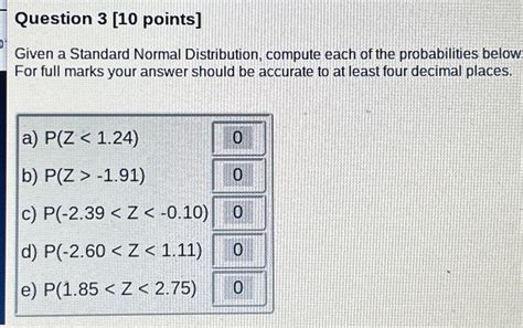 Solved Question Points Given A Standard Normal Chegg