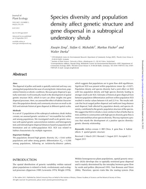 Pdf Species Diversity And Population Density Affect Genetic Structure