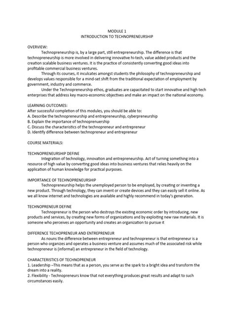 Technopreneurship Module 1 Pdf Entrepreneurship Innovation Technopreneurship Module 1 Pdf Entrepreneurship Innovation