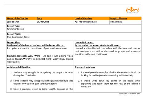 Assignment 2 Grammar Lesson For 420 Hour Tefl Course Tefl Level 5 Diploma 420 Hours Stuvia Sa
