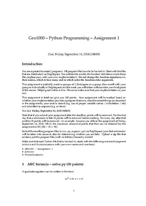 Geo1000 Python Programming Assignment 1 Instructions And Details
