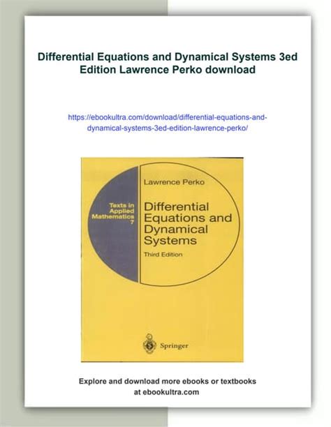 Differential Equations And Dynamical Systems 3ed Edition Lawrence Perko Pdf