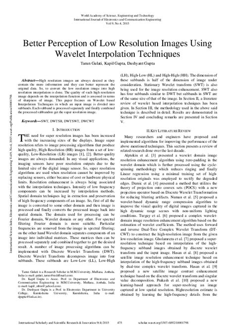 Pdf Better Perception Of Low Resolution Images Using Wavelet