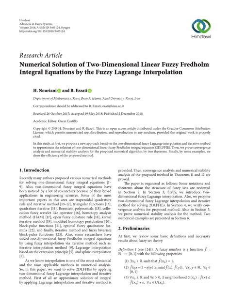 Pdf Numerical Solution Of Two Dimensional Linear Fuzzy Fredholm