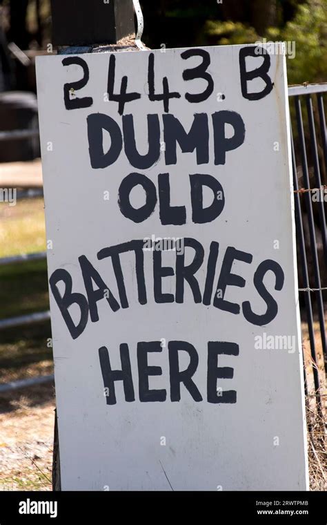 Improvised Roadside Sign For Battery Recycling At Rural Queensland