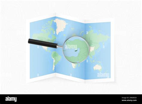 Enlarge Cyprus With A Magnifying Glass On A Folded Map Of The World Vector Paper Map Stock