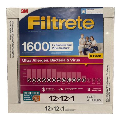 Filtrete Ultra Allergen Air Filter Mpr 1600 Merv 12 Dust Micro