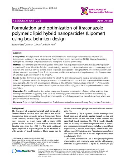 Pdf Formulation And Optimization Of Itraconazole Polymeric Lipid Hybrid Nanoparticles Lipomer