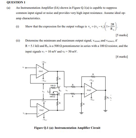 solved question 1 a an instrumentation amplifier ia