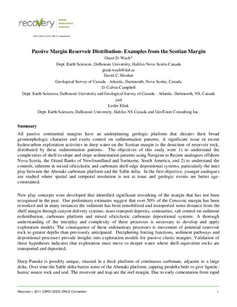 Pdf Passive Margin Reservoir Distribution Examples From The Scotian