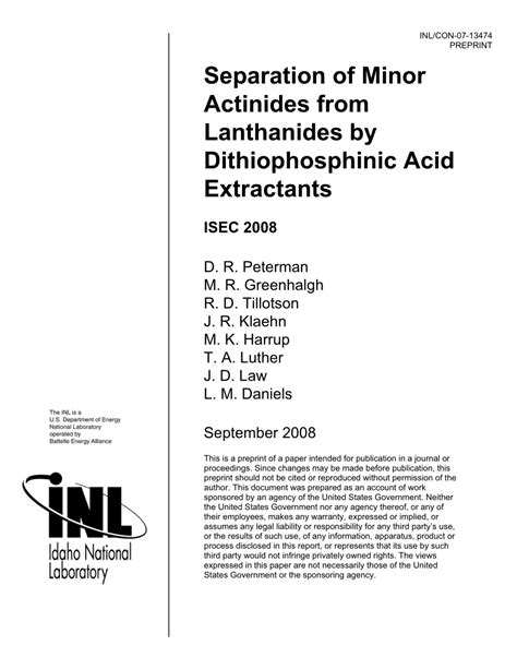 Pdf Separation Of Minor Actinides From Lanthanides By Dithiophosphinic Acid Extractants
