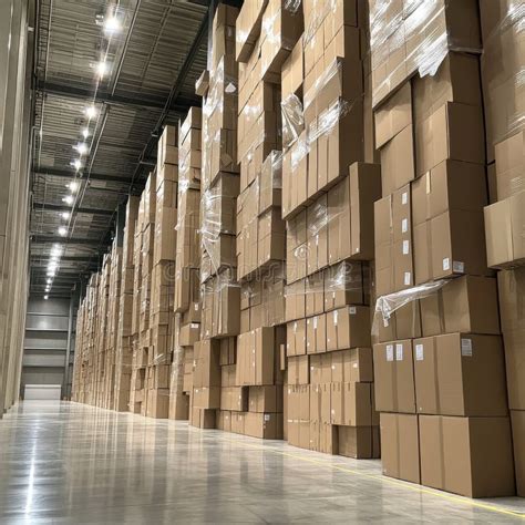 Organized Rows Of Cardboard Boxes In Modern Warehouse Interior Stock Illustration Illustration
