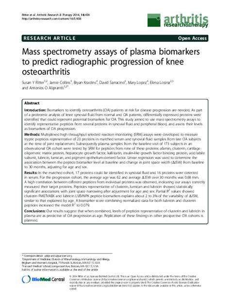 Pdf Mass Spectrometry Assays Of Plasma Biomarkers To Predict