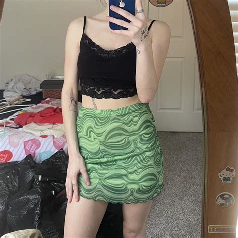 Green Groovy Patterned Mini Skirt From Shein Depop