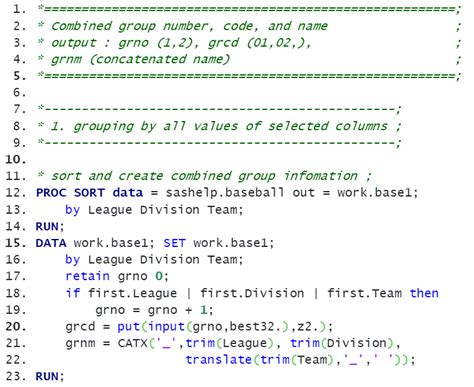 shlee ai financial model sas how to set combined group code and concatenated group name
