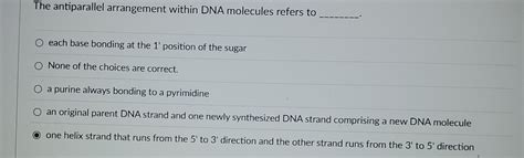 Solved The Antiparallel Arrangement Within Dna Molecules