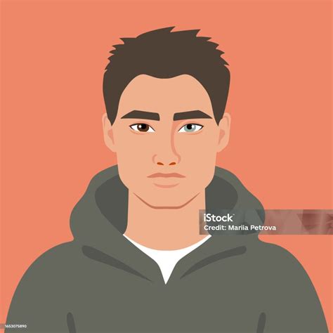 홍채 이색증을 앓고 있는 청년의 초상화 다른 색깔의 눈을 가진 남자의 아바타 다른 색깔의 눈 갈색과 파란 눈 벡터 그림 갈색에 대한 스톡 벡터 아트 및 기타 이미지 Istock