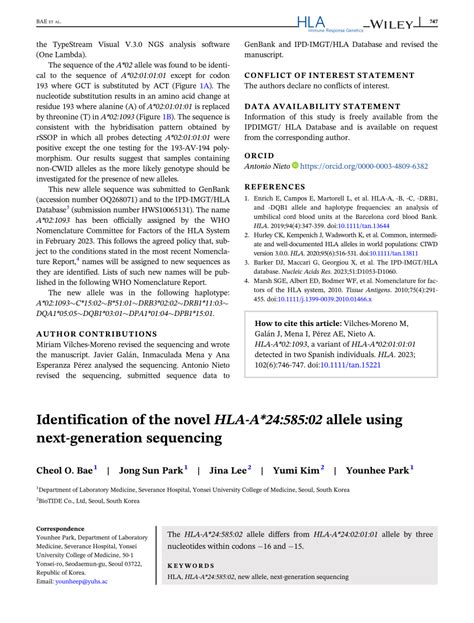 Identification Of The Novel Hla‐a2458502 Allele Using Next‐generation Sequencing