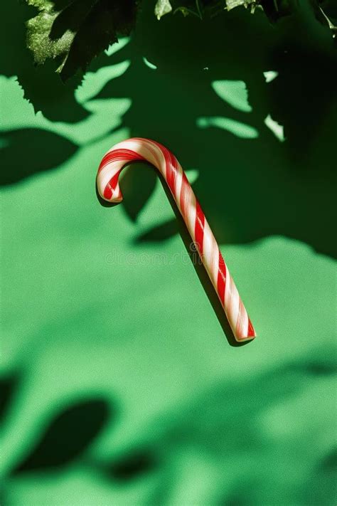Whimsical Candy Cane Close Up Against Bright Green Backdrop Stock Illustration Illustration