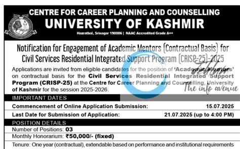 Kashmir University Ku Centre For Career Planning And Counselling Faculty Recruitment Advt