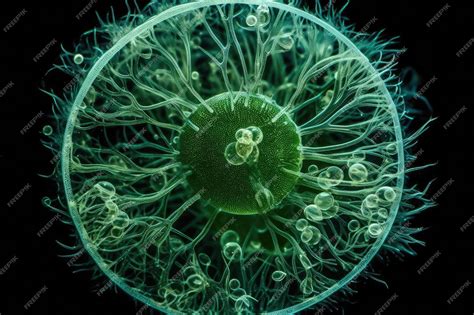 현미경으로 관찰한 식물성 플랑크톤 Generative Ai 프리미엄 사진