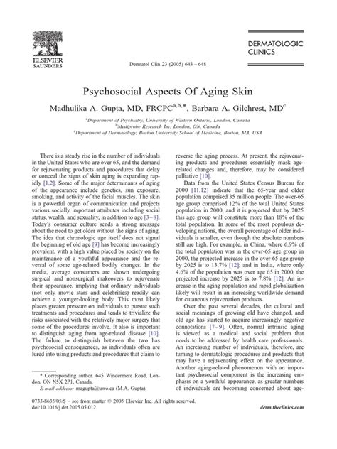 Psychosocial Aspects Of Aging Skin 2005 Dermatologic Clinics Pdf