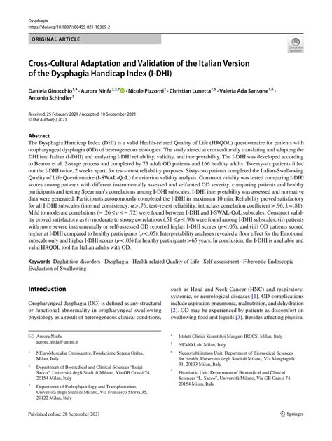 Pdf Cross Cultural Adaptation And Validation Of The Italian Version