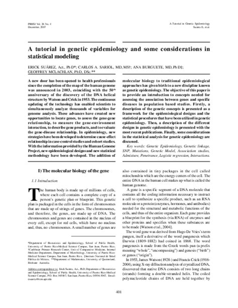 Pdf A Tutorial In Genetic Epidemiology And Some Considerations In Statistical Modeling Geoff
