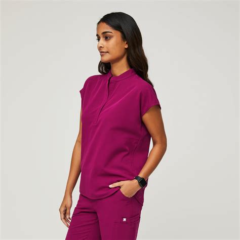 Womens Rafaela Oversized Scrub Top Dark Magenta · Figs
