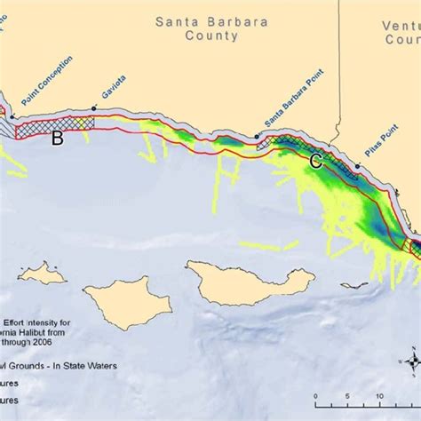 Map Of The California Halibut Trawl Grounds Showing The Location Of