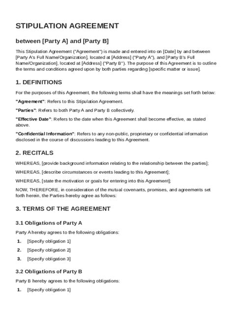 Stipulation Agreement Template Form Fill Out And Sign Printable Pdf