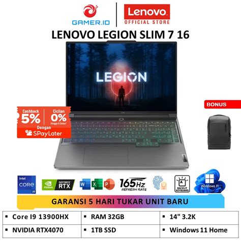 Jual Lenovo Legion Slim Intel I Hx Rtx Gb Ram Gb Tb Ssd Win Ohs K