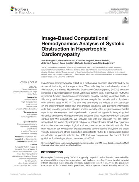 Pdf Image Based Computational Hemodynamics Analysis Of Systolic