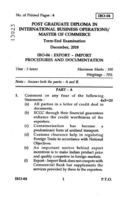 Ibo 04 Notes For Exam No Of Printed Pages 4 Ibo 04 I Post