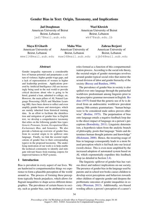 Pdf Gender Bias In Text Origin Taxonomy And Implications