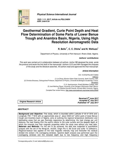 Geothermal Gradient Curie Point Depth And Heat Flow Determination Of