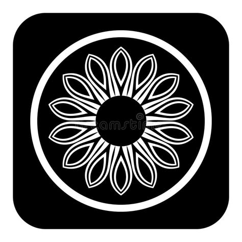 Flower Icon White Round Design Element On Square Black Background