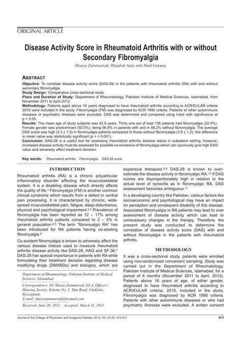Disease Activity Score In Rheumatoid Arthritis With Or Without