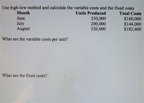 Solved Use High Low Method And Calculate The Variable Costs Chegg Com