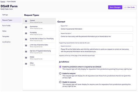 Dsar Forms Request Types Osano