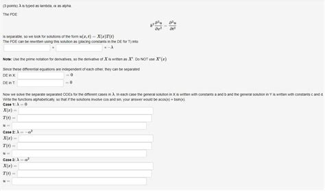 Solved 3 Points λ Is Typed As Lambda α As Alpha The Pde
