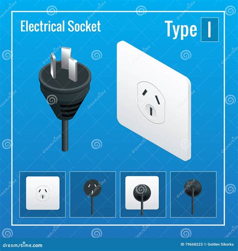 Isometric Switches And Sockets Set Type G Ac Power Sockets Realistic Illustration Cartoon