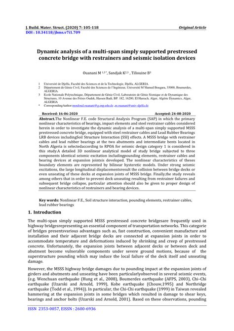 Pdf Dynamic Analysis Of A Multi Span Simply Supported Prestressed Concrete Bridge With