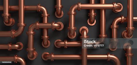 검은 벽에 구리 파이프 미로 스팀펑크 스타일의 배경 3d 렌더링 이미지입니다 관 튜브에 대한 스톡 사진 및 기타 이미지 관 튜브 배수관 관로 Istock