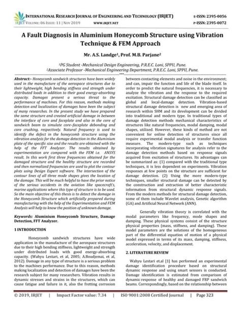 Irjet A Fault Diagnosis In Aluminium Honeycomb Structure Using Vibration Technique And Fem